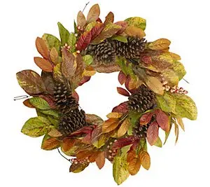 NORTHLIGHT Leaves & Berries Twig Thanksgiving 2 6' Wreath - One-color