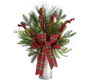 NEARLY NATURAL 28' Holiday Winter Greenery, Ber Ies, Bow Decor - One-color