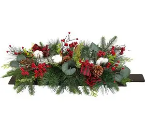 NEARLY NATURAL 24' Holiday Berries, Pinecones,e Ucalyptus Decor - One-color