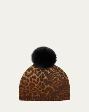 Sofia Cashmere Leopard Print Cashmere Beanie - Camel Leopard