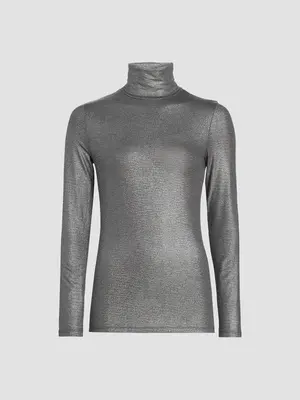 Majestic Filatures Soft Touch Metallic Turtleneck Top - Anthracite