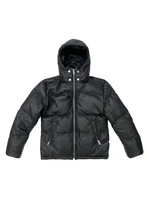 PURPLE BRAND Men's Leather & Down Puffer Jacket - Black Beauty  - Black Beauty