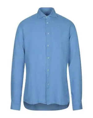 DRUMOHR Man Shirt Light Green Size M Linen Slate Blue