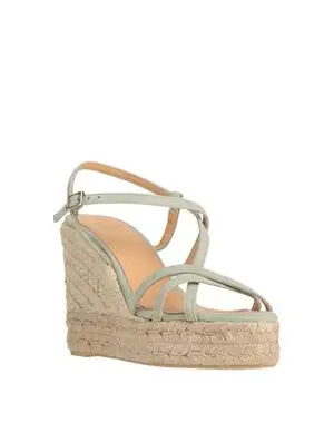CastaÑer Suede Espadrille Wedge Sandals - Sage Green