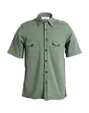 AGLINI Man Shirt Khaki Size 15 ¾ Cotton, Elastane Green