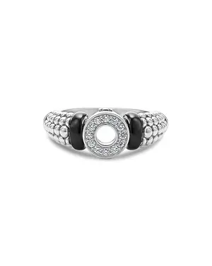 Lagos Sterling Silver, Black Caviar Ceramic, And Diamond Circle Bead Ring - Silver/black