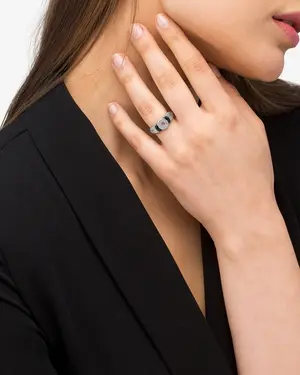 Lagos Sterling Silver, Black Caviar Ceramic, And Diamond Circle Bead Ring - Silver/black