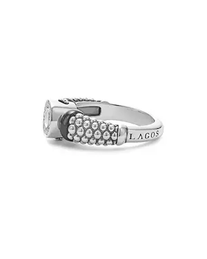 Lagos Sterling Silver, Black Caviar Ceramic, And Diamond Circle Bead Ring - Silver/black