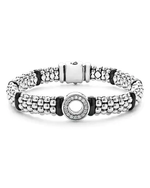 Lagos Sterling Black Caviar Ceramic & Diamond Bracelet - Silver