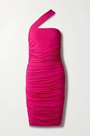 Michael Kors One-shoulder Ruched Stretch-crepe Midi Dress