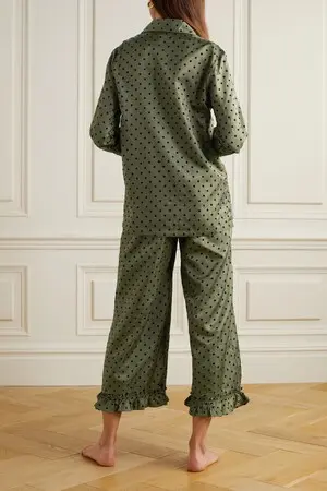 Batsheva Ruffled Polka-dot Flocked Satin-twill Pajama Set