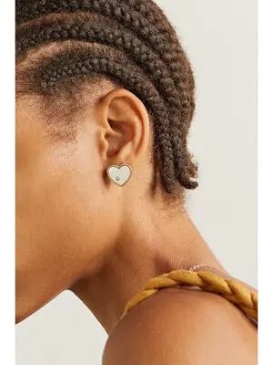 Yvonne Léon 9-karat Mother-of-pearl And Diamond Heart Earrings - White