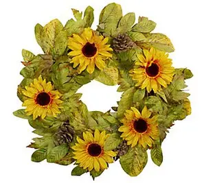 NORTHLIGHT Yellow Sunflower & Pine Cone Harvest Wreath 24 - One-color