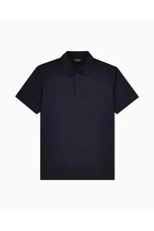 Giorgio Armani Silk And Cotton-mélange Jersey Polo Shirt - Blue