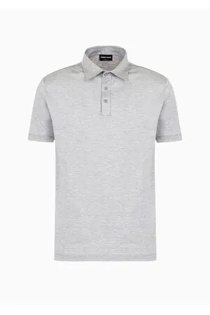 Giorgio Armani Silk And Cotton-Mélange Jersey Polo Shirt Gray