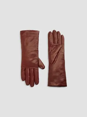 SAKS FIFTH AVENUE Collection Cashmere-lined Leather Gloves - Burgandy