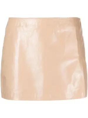 MANOKHI Side-slit Mini Leather Skirt - Neutrals