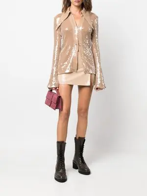MANOKHI Side-slit Mini Leather Skirt - Neutrals