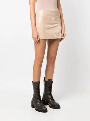 MANOKHI Side-slit Mini Leather Skirt - Neutrals