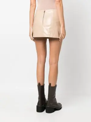MANOKHI Side-slit Mini Leather Skirt - Neutrals