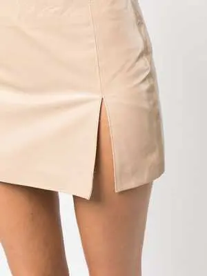 MANOKHI Side-slit Mini Leather Skirt - Neutrals