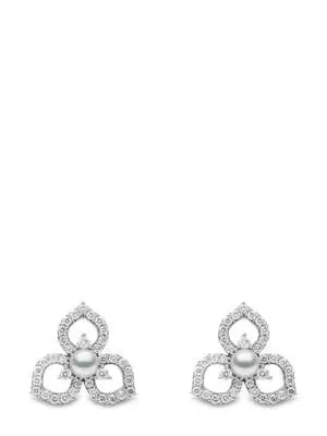 Yoko London 18kt White Gold Pearl And Diamond Earrings - Silver