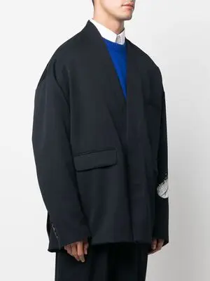 COUNTY OF MILAN Marcelo Burlon Feather Print Wool Blazer - Blue
