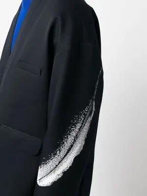 COUNTY OF MILAN Marcelo Burlon Feather Print Wool Blazer - Blue