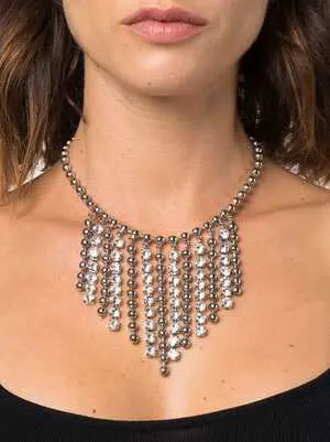 Alessandra Rich Crystal-embellished Fringed Necklace - Silver
