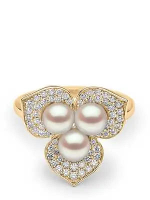 Yoko London 18kt Yellow Pearl And Diamond Petal Ring