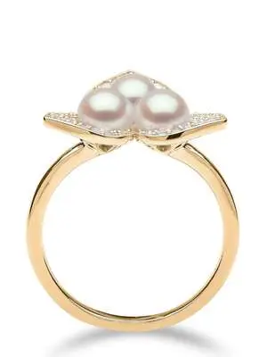 Yoko London 18kt Yellow Pearl And Diamond Petal Ring