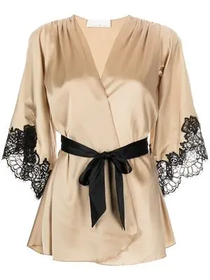 FLEUR DU MAL Lace-detail Angel-sleeve Robe - Gold