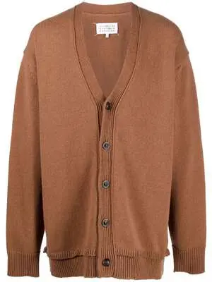 MAISON MARGIELA Elbow-patch V-neck Cardigan - Brown