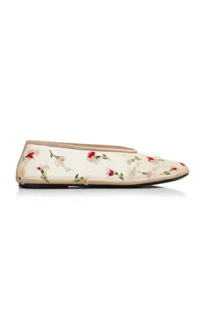 Khaite Marcy Floral-embroidered Mesh Flats