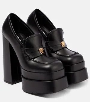 Versace Aevitas Leather Platform Loafer Pumps - Black
