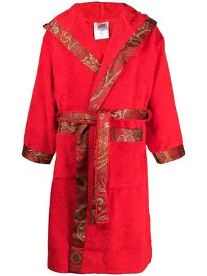 Etro Paisley-trim Cotton Robe - Red