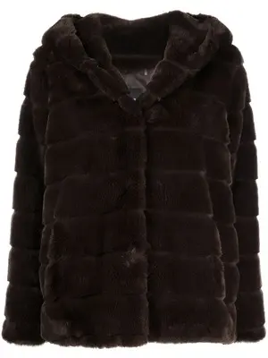 Apparis Hooded Faux Fur Coat - Brown