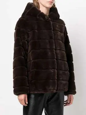 Apparis Hooded Faux Fur Coat - Brown