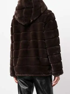 Apparis Hooded Faux Fur Coat - Brown