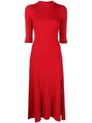 Maje Lace-up Detail Ribbed-knit Dress - Red