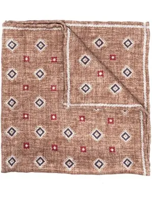 Brunello Cucinelli Geometric-print Pocket-square - Brown