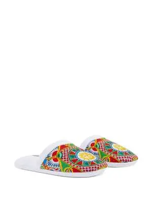 DOLCE & GABBANA CASA Dolce & Gabbana Carretto Siciliano-print Terry Slippers - White