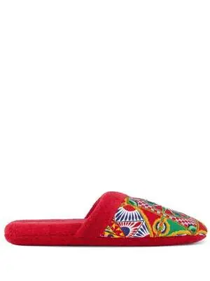 Dolce & Gabbana Carretto Siciliano-print Terry Slippers - Red
