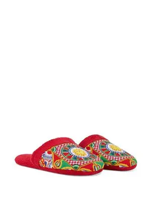 Dolce & Gabbana Carretto Siciliano-print Terry Slippers - Red