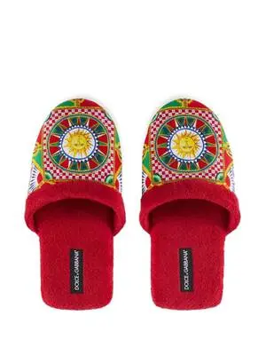 Dolce & Gabbana Carretto Siciliano-print Terry Slippers - Red