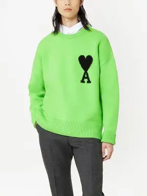 AMI Paris De Coeur Wool Jumper - Green
