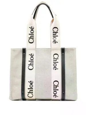 Chloé Woody Logo-tape Tote Bag - Neutrals