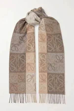 Loewe Fringed Wool And Cashmere-blend Jacquard Scarf