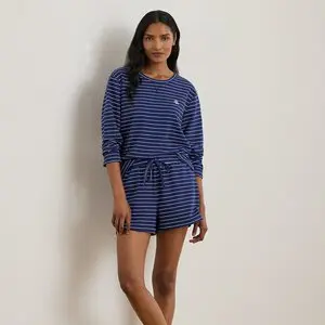 Ralph Lauren Striped French Terry Boxer Pajama Set - Navy Stripe