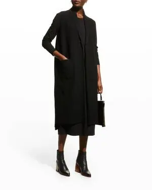 Eileen Fisher Petite Lightweight Shawl-collar Wool Vest - Black